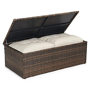 RICHSEAT Dark Brown Gradient PE Rattan Wicker Sectional Sofa 6 Piece 7 Seats Outdoor Patio Furniture Conversation Sets Loveseat Chair Seating Group with Cushions and Table