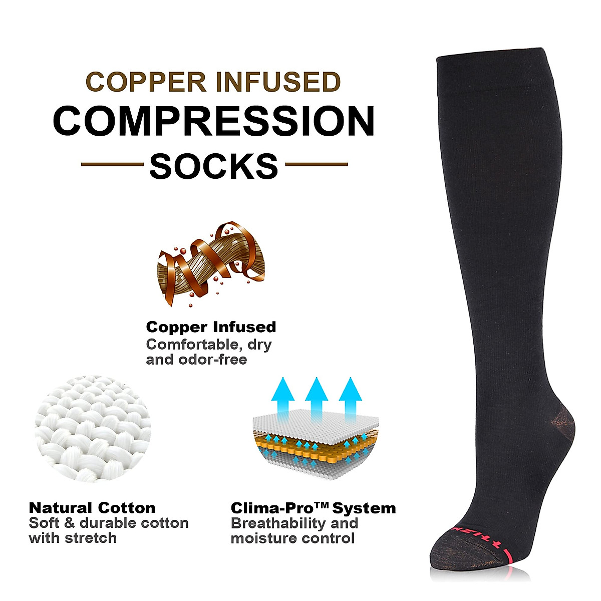 NEWZILL Compression Dress Sock (15-20mmHg) for Men & Women - Cotton Rich Comfortable Socks - Best Stockings for Business Casual, Running, Medical, Athletic, Edema, Diabetic (L/XL, Black)