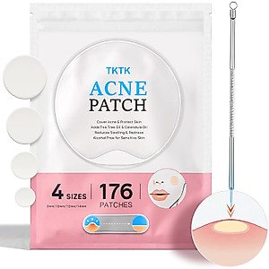 Pimple Patches with Extractor, Hydrocolloid Acne Patches for Face 4 Sizes 176 Count for Zit Breakouts, 2-in-1 Blackhead Remover & Pimple Popper Tool with Tea Tree & Calendula Oil