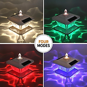 LIEFGARDEN White Solar Post Cap Lights Warm White/Red/Green/Blue 4 Lighting Mode, 15 Lumens 1000mAh Battery IP54 Waterproof, Fits 3.5x3.5 4x4 4.5x4.5 5x5 Fence Post Lights Solar Powered (2 Pack)