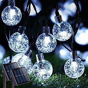 JMEXSUSS 2 Pack 30 LED Solar String Lights 8 Modes Crystal Globe String Lights Outdoor Waterproof Solar Powered String Lights for Patio Tree Camping Fence Party Decorations(White)