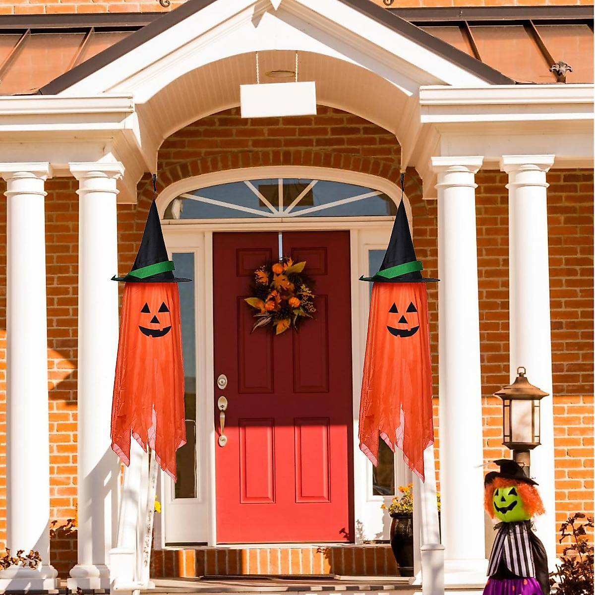CROOT Halloween Decorations,2 Pack Orange Pumpkins Wizard Hat Outdoor Halloween Decorations, Halloween Orange Ornaments Party Decor for Fall Home Garden Tree Porch Lawn Window