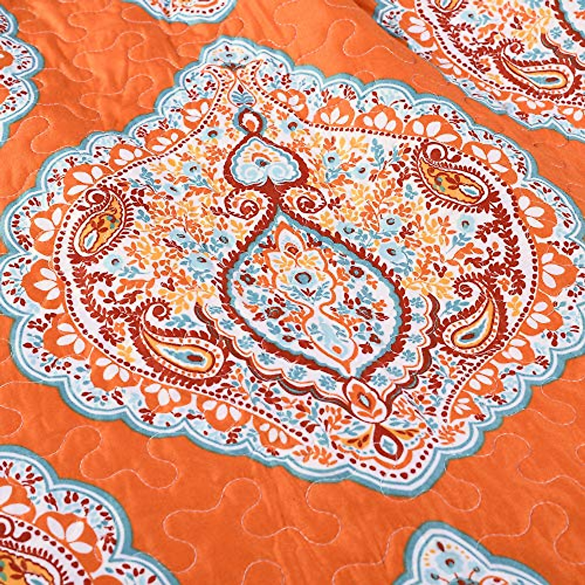 Lush Décor Harley Quilt Damask Pattern Reversible 5 Piece Bedding Set, King, Tangerine