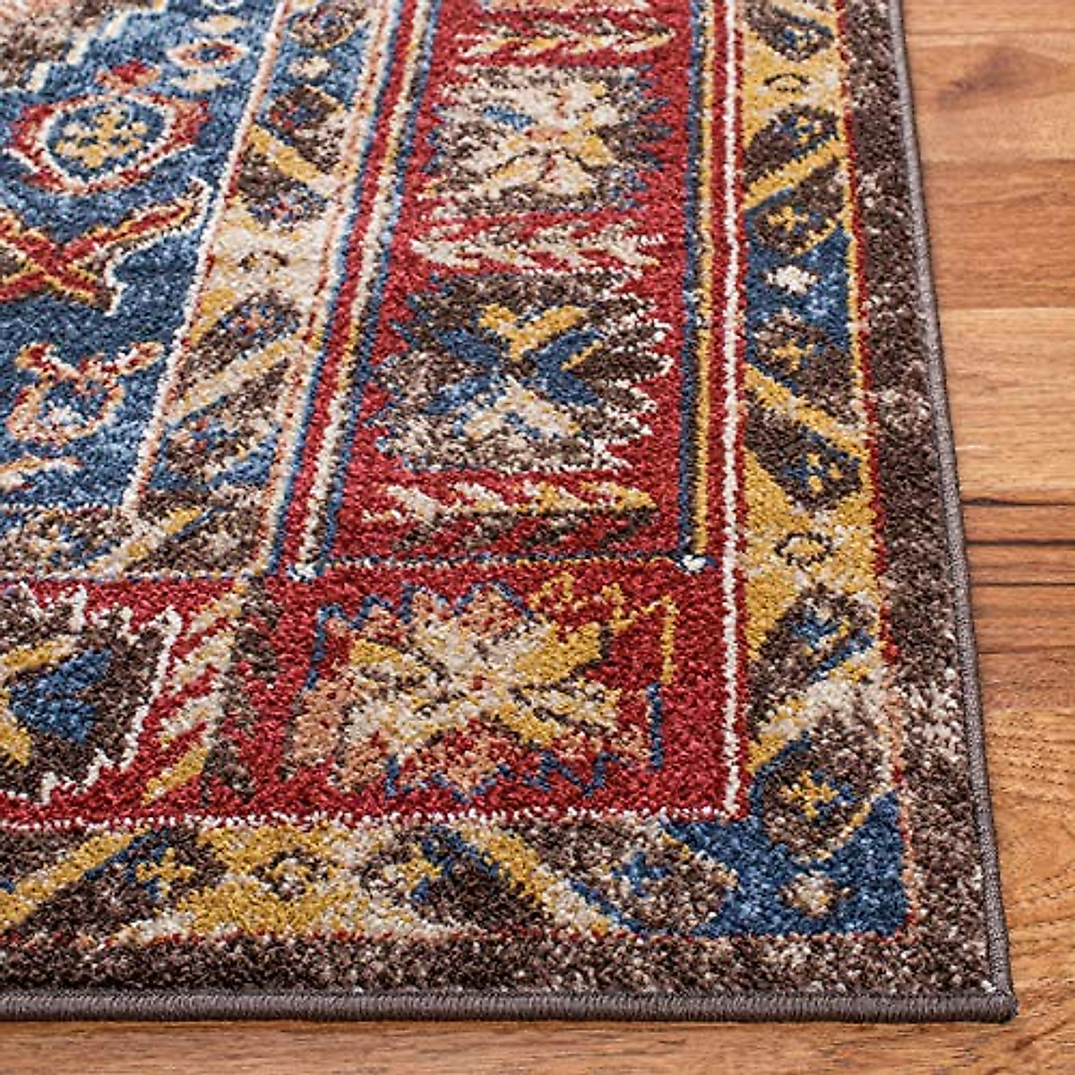 SAFAVIEH Bijar Collection 2'3" x 10' Brown / Royal BIJ621C Traditional Oriental Distressed Non-Shedding Living Room Entryway Foyer Hallway Bedroom Runner Rug