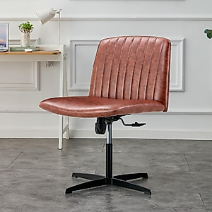 Daesar Office Chair Brown Pu Material. Home Computer Chair Office Chair Adjustable 360 °Swivel Cushion Chair with Black Foot Swivel Chair Makeup Chair Study Desk Chair. No Wheels