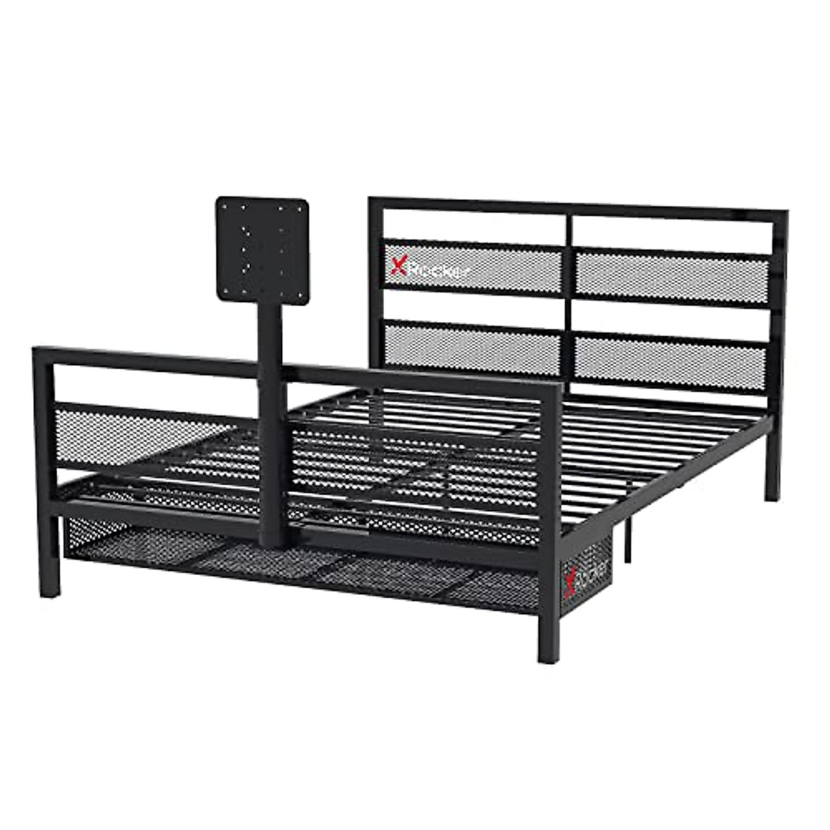 X Rocker Basecamp Gaming Bed Frame, with Rotating TV Mount, Storage, Metal Mesh Frame, 2111101, 80.63" x 37.68" x 42.8", Twin Size, Black
