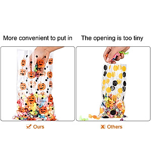 Halloween Pumpkin Print Cone Cellophane Bags Heat Sealable Halloween Treat Candy Bags Gift Bags and Golden Twist Ties for Halloween Treat Party Favor (100 Sets)