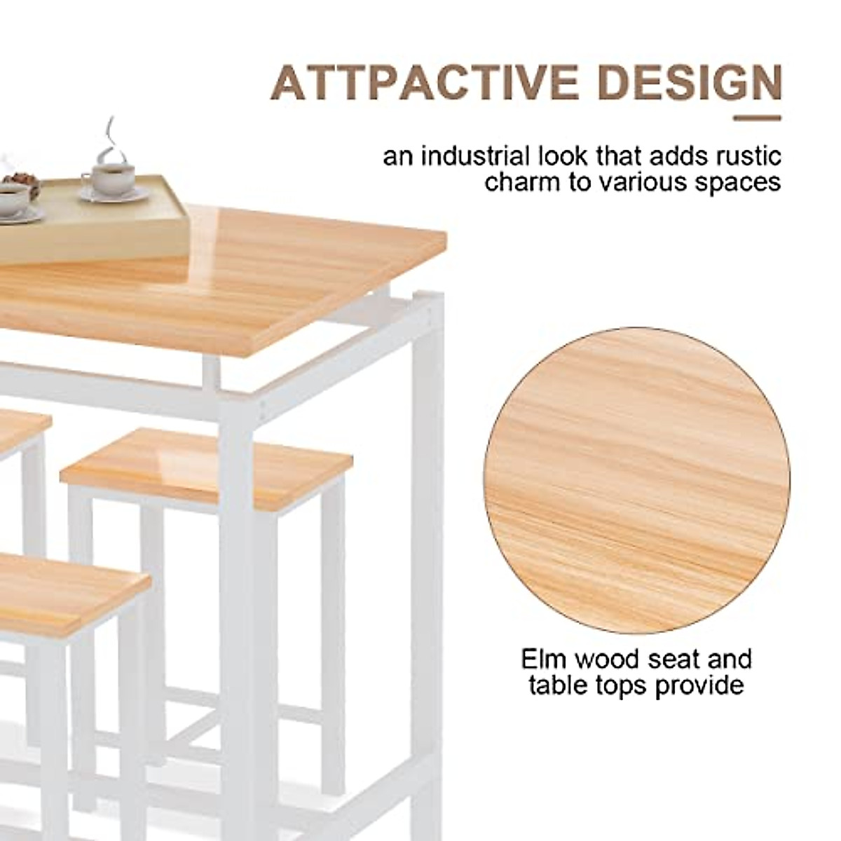 AWQM Bar Table Set,5 Pcs Dining Table Set,Counter Height Table with 4 Chairs,Industrial Kitchen Table and Chairs for 4, Wood Pub Table Set, Dining Room Table Set for Small Spcace,Beige