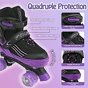 SYXKJ Roller Skates for Girls 8 Wheels Light Up Fun Illuminating Kids Roller Skates Happy Childhood Kids Skates 4 Sizes Adjustable (Big Kids 1-4)