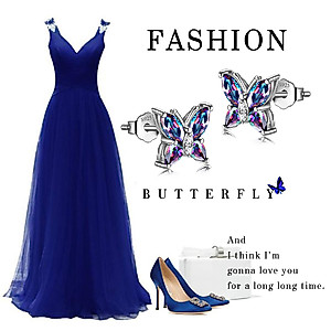 Hipunk Butterfly Mystic-Rainbow-Topaz Earring Studs Birthstone Women 925 Sterling Silver Fire-Topaz Birth Stone Animal Butterflies Stud Earring Crystal Birthday Jewelry SE0016C