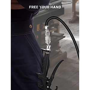 EVOULTES Pneumatic Tool Rafter Hook Hanger with 1/4 & 3/8 Inches Brass Air Fitting, 360° Swivel Lightweight Aluminum Air Tool Organizer Holder, L Shaped Hook for Air Nailer, Air Blow Gun