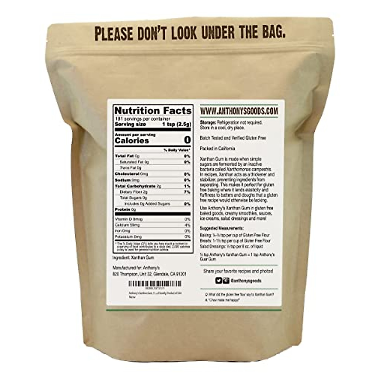 Anthony's Xanthan Gum, 1 lb, Batch Tested Gluten Free, Keto Friendly, Product of USA