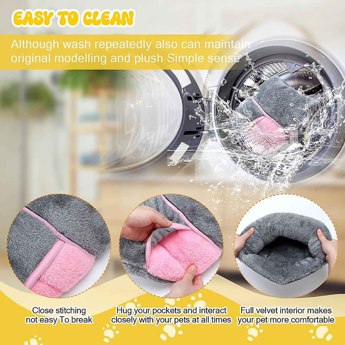 Wenqik 2 Pcs Guinea Pig Bed Cuddle Warm Hideout Small Animal Sack Cozy House Bedding Sleeping Cushion Portable Pet Carrier Cage Nest for Rabbit Hamster Rat (Gray, Pink,Plain)