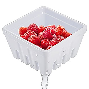 ZEAYEA Set of 2 Berry Basket, Melamine Berry Bowl With Holes, Square Kitchen Fruit Basket, 5" Colander for Strawberry, Grape, Cherry, Berries, Veggies