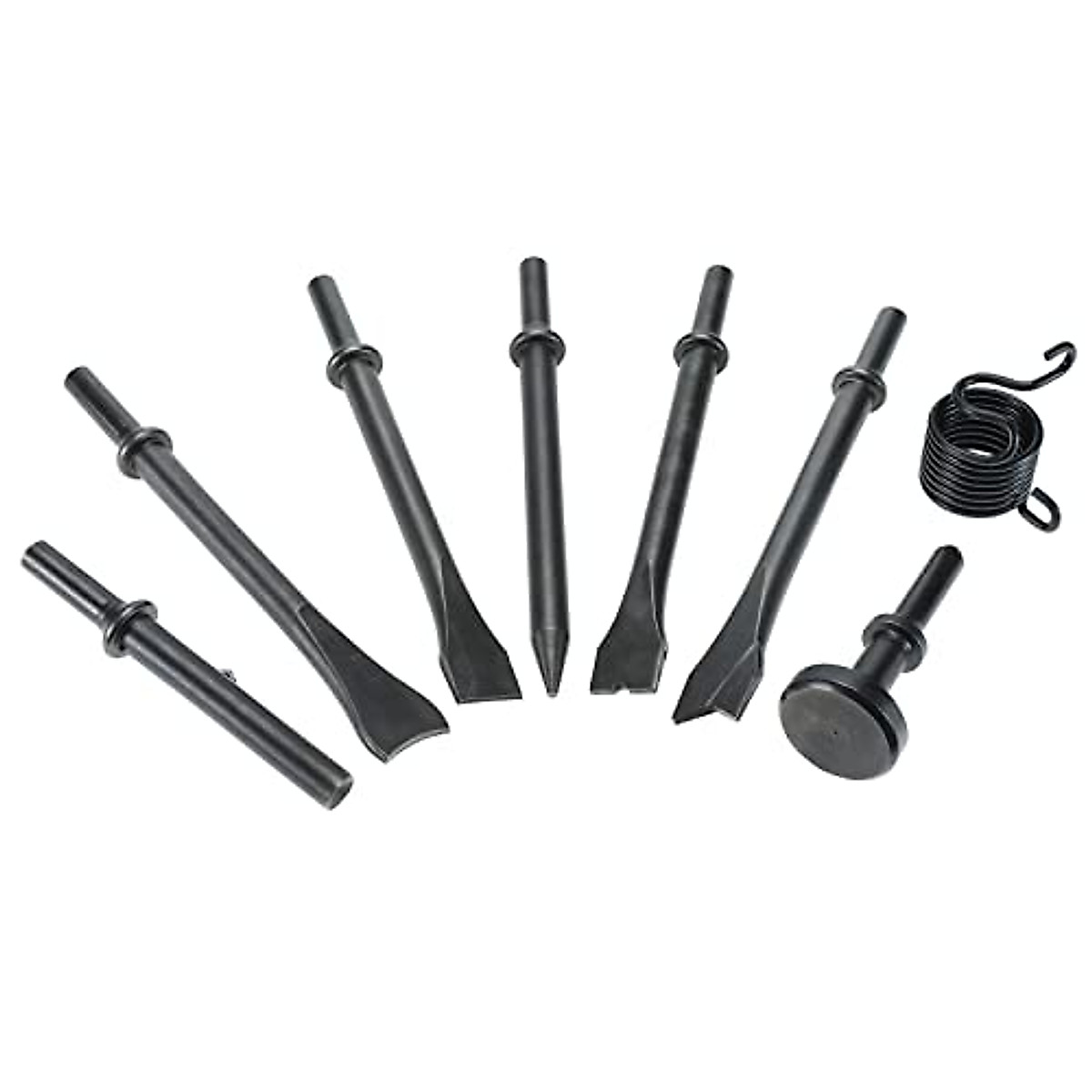 8pcs Smoothing Air Hammer Pneumatic Chisels Tools, 7pcs 0.401'' (10mm) Shank Heavy Duty Pneumatic Air Hammer Chisels High Carbon Steel Accessories Bits with 1pc Spring