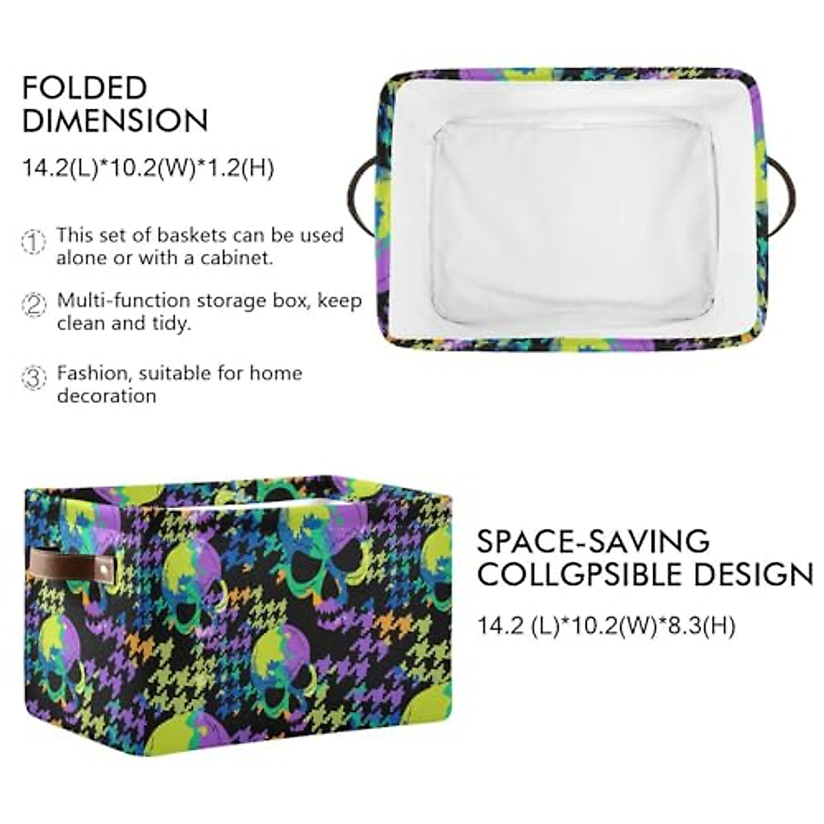 Skulls Storage Basket Bins Decorative Toy Organizer Bins Laundry Hamper Baskets with Handles for Office Bedroom Clothes Bedroom Living Room,1 pcs