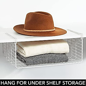 mDesign Modern Versatile Metal Closet, Cabinet Organizer Storage 2-Tier Shelf Divider and Separator for Bedrooms, Bathrooms, Entryways, Hallways, Kitchen Pantry, Office - Easy Install - White