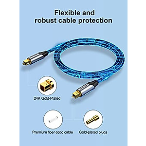 VENTION Digital Optical Audio Cable Nylon Braided Fiber, Slim Metal Case, Gold Plated Plug, 6.6 ft Toslink Fiber Optic Audio Cable for Sound Bar TV PS4 Samsung Vizio Bose LG