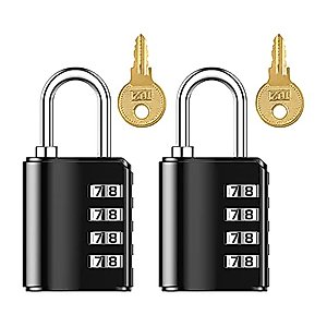 KeeKit Combination Lock, 4 Digit Combination Padlock with Keys, Resettable Waterproof Gate Lock for Locker, Gym, Fence, Case, School & Employee Locker, Toolbox – 2 Pack, Black