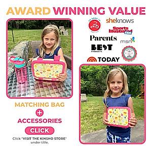 kinsho Bento Lunch Box for Kids Toddlers Girls, 4 Portion Sections Secure Lid, Microwave Safe BPA Free Removable Tray, Pre-School Kid Daycare Lunches Snack Container Ages 3 to 5, Cute Summer