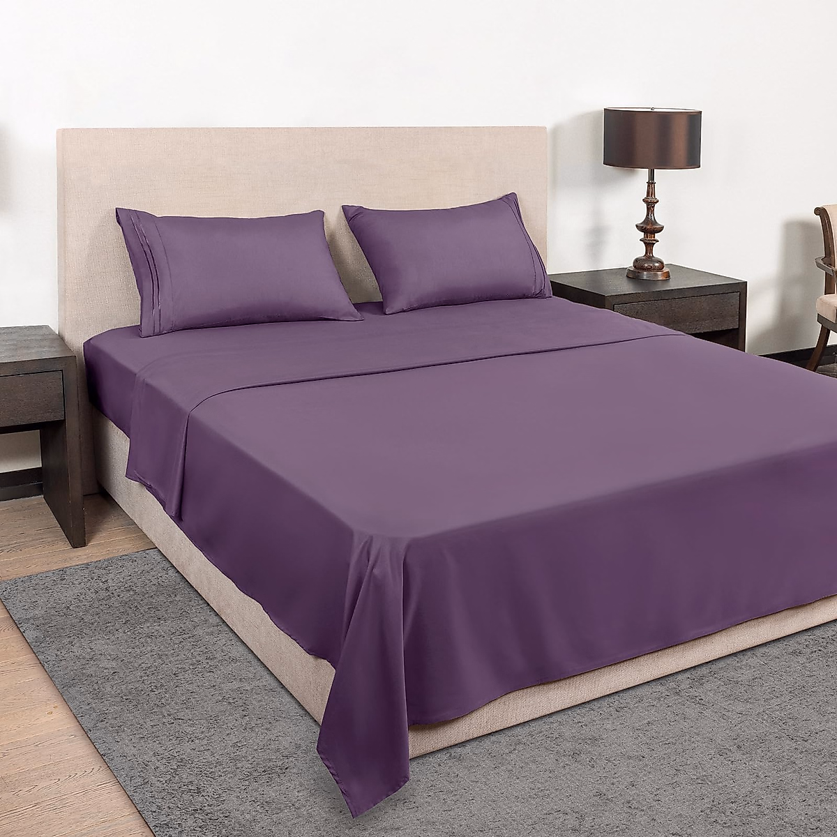 Mejoroom Full Size Sheet Sets - 1800 Collection Microfiber Bed Sheet Set with 16 Inch Deep Pocket Fitted Sheet, Soft, Breathable, Wrinkle, Fade & Stain Resistant - 4 Piece (Full, Purple)