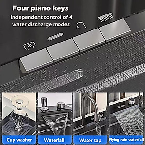 Digital Display Embossed Stainless Steel Nano Black Raindance Waterfall Drop In Sink with Pressurized Cup Washer and Two Waterfalls 29.5x18 INCH