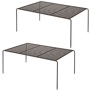 mDesign XL Raised Metal Kitchen Pantry Stacking Plate Organizer Storage Shelves, Cabinet Shelf Rack for Cupboard, and Cabinet - Store Food, Dishes, Bowls, Mugs, Concerto Collection, 2 Pack, Bronze