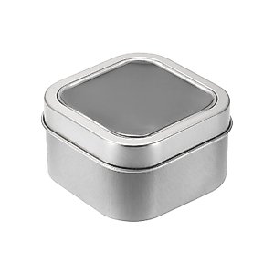 uxcell Metal Tin Box, 2pcs 2.64" x 2.64" x 1.57" Rectangular Empty Tinplate Containers with Clear Window Lids, Silver Tone, for Home Organizer, Candles, Gifts, Car Keys, Crafts Storage