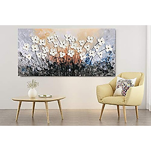 Yihui Arts Flower Canvas Wall Art with 3D Hand Painted Textured Modern Large Oil Painting Contemprary Aesthetic Floral Pictures for Living Room Bedroom DinningDecor