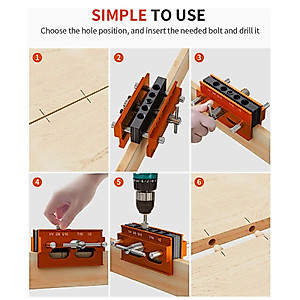 Self Centering Doweling Jig Dowel Drill Guide Bushings Set,Self Centering Dowel Jig Kit - Aluminum Alloy Anodized Orange - 4 Holes Drill positioner for Woodworking
