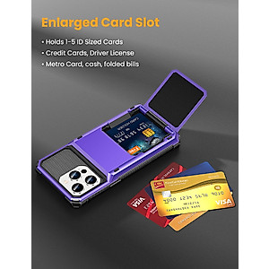 TITACUTE for iPhone 14 Pro Case 6.1 Wallet 5 Credit Card Holder ID Slot Flip Cover Design Back Pocket Scratch Resistant Hard Shell TPU Hybrid Protective Bumper Armor for iPhone 14 Pro Purple
