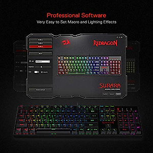 Redragon K582 SURARA RGB LED Backlit Mechanical Gaming Keyboard with 104 Keys-Linear and Quiet-Red Switches