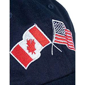 Ann Arbor T-shirt Co. Canadian American Flag Hat - Canada USA Friendship, Maple Leaf America Dad Baseball Pin Cap for Men & Women - (Navy)