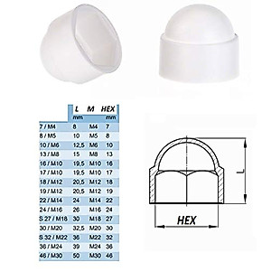 5x HEX NUT COVER CAP M4 TO M30 PROTECTION BOLT ROUND HEXAGON DOME WHITE SCREW HEAD CAR PLASTIC (Diameter M14 / Hex 22mm)