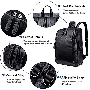 Gooday Laptop Backpack for Men,Waterproof Business Laptop Bag Travel carry on PU leather College Casual Daypack Backpack (2019-2-black)
