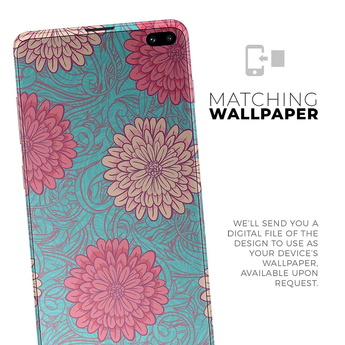 DesignSkinz Pink & Blue Floral Illustration Protective Vinyl Decal Wrap Skin Cover Compatible with The Samsung Galaxy S20 (Screen Trim & Back Glass Skin)