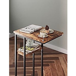 Innerjoin 2 Shelves C Side Table with Metal Frame, C Shaped End Table, TV Tray Table for Couch, Sofa Table for Living Room Bedroom, Bedside Table, Rustic Vintage Style, Brown