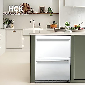 HCK Under Counter Outdoor Refrigerator, 24 Inch Double Drawer Fridge with Weatherproof Stainless Steel, Fast Cooling, Outdoor Beverage Refrigerator for Patio, Ideal for Home & Commercial Use