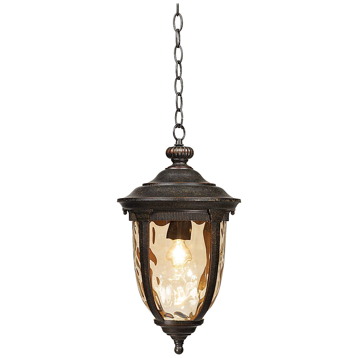 John Timberland Bellagio European Outdoor Ceiling Light Hanging Bronze Brown 18" Champagne Hammered Glass Damp Rated for Exterior House Porch Patio Outside Deck Garage Front Door Garden Home