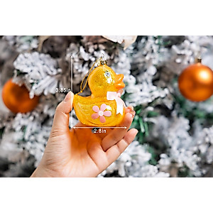 Set of 2 Hand Blown Glass Rubber Duck Ornament for Christmas Tree, Cute Hanging Glass Rubber Duck Christmas Ornament