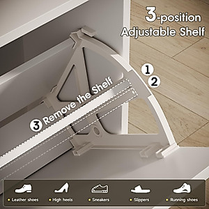 Maupvit Shoe Storage Cabinet with 2 Flip Drawers,Shoe Cabinet with Open Storage,Hidden Shoe Storage Slim Storage Cabinet with Barn Door Design,Narrow Shoe Rack Cabinet for Entryway,Antique White