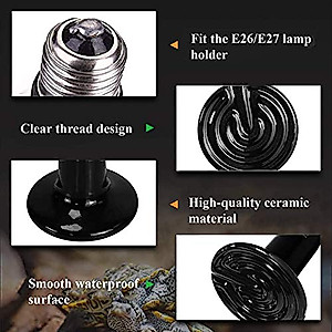150W PTSCBS Ceramic Heat Lamp Bulb, Infrared Reptile Heat Emitter Bulbs Heater Lamp for Pet Brooder Coop Chicken Lizard Bearded Dragon Turtle Snake Aquarium, No Light No Harm