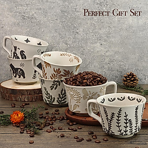 LINVIA Ceramic Coffee Mug Set of 2, 12 oz Novelty Unique Tea Cups with Big Handle, Couple Mugs for Mocha Latte Cappuccino Espresso, Best Gifts for Women and Men, Butterfly and Grass