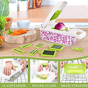 VRJISZTA 13 in 1 Kitchen Vegetable Chopper Slicer Dicer, Food Chopper/Cutter, veggie Chopper with 8 Blades, Storage Container for Egg Onion Tomato Potato Carrot Salad