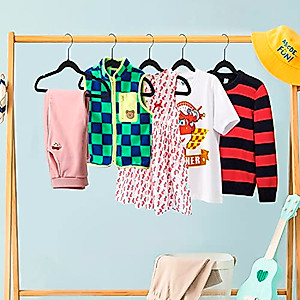 Quality Kids Plastic 30 Pack Non Velvet Non-Flocked Thin Compact Children's Hangers Swivel Hook for Shirts Blouse Coats (Black, 30)