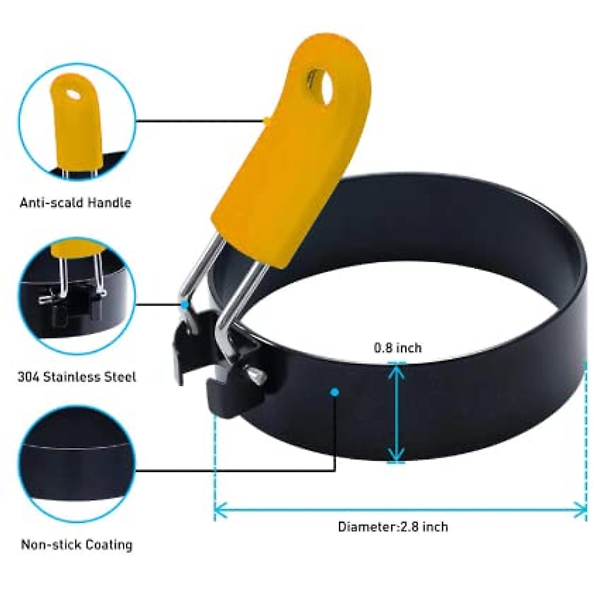 GUAGLL 4Pcs Omelette Model Egg Ring Iron Spray Non-stick Round Omelette Model with Silicone Brush