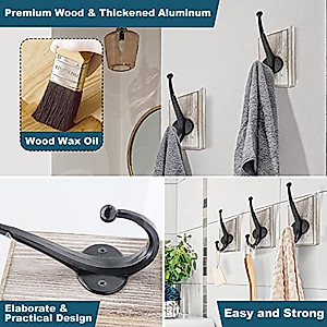 Lomuke Towel Hooks for Bathroom Wall Mounted, 2 Pack Farmhouse Rustic Wall Hooks for Hanging Coat Robe Hat Keys, Heavy Duty Wood Black Hooks for Entryway Kitchen Bedroom Decorative (Weathered White)