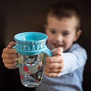 Nuby 360 Edge 2 Stage Drinking Rim Cup with Removable Handles & hygienic Cover: 10 Oz/ 300 Ml 12M+ Space Aqua