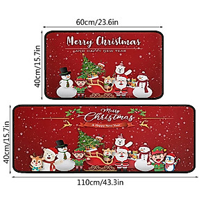 ROTORS Christmas Red Lattice Kitchen Rug Set 2 Piece, Cushioned Anti-Fatigue Kitchen Floor Mats Waterproof Easy to Clean, Comfort Standing Kitchen Mat Set with Non-Slip Latex