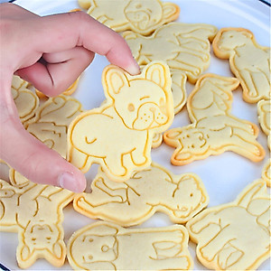 3D Dog Shaped Cookie Stamps Set, 6 pcs of Food Grade Plastic Doggy Stamping Cookie Cutters Fondant Stamper Set for Baking (Pink)